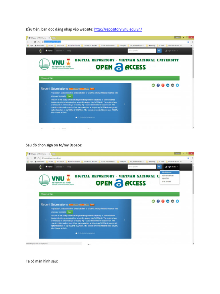 Huong Dan Dang Nhap Va Tai Tai Lieu Tai Trang Repository - Vnu.edu - VN 0 | PDF