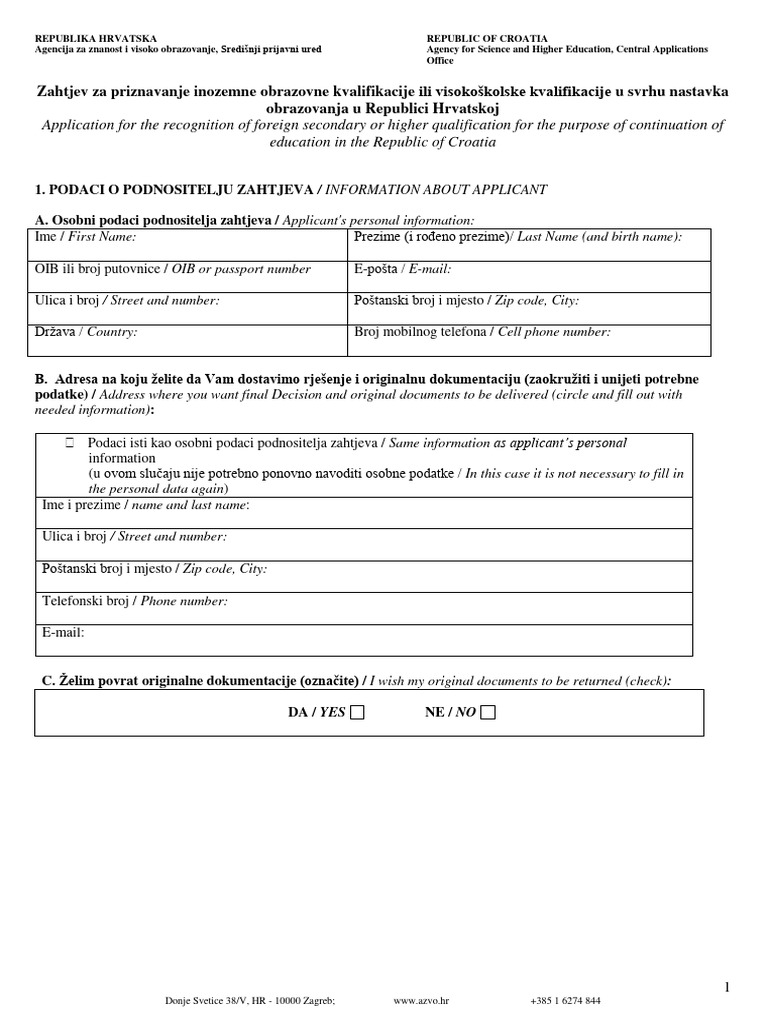 Zahtjev Za Priznavanje | PDF