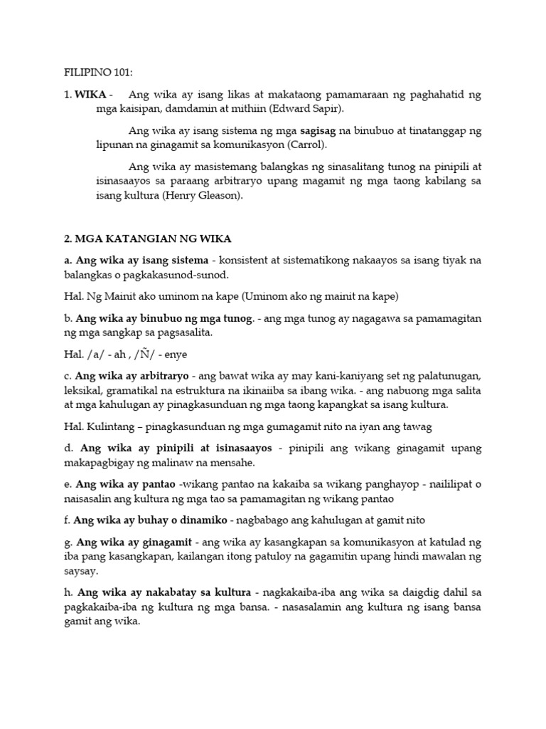 FILIPINO 101 1st Lecture | PDF