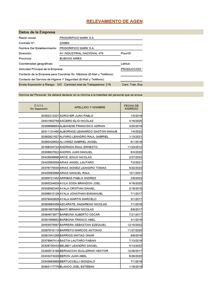 Relevamiento de Agentes de Riesgo de Enfermedades Profesionales | PDF