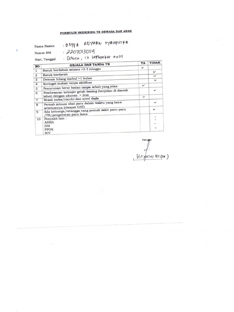 Formulir Skrining TB Dewasa Dan Anak 20230928_16310650 | PDF