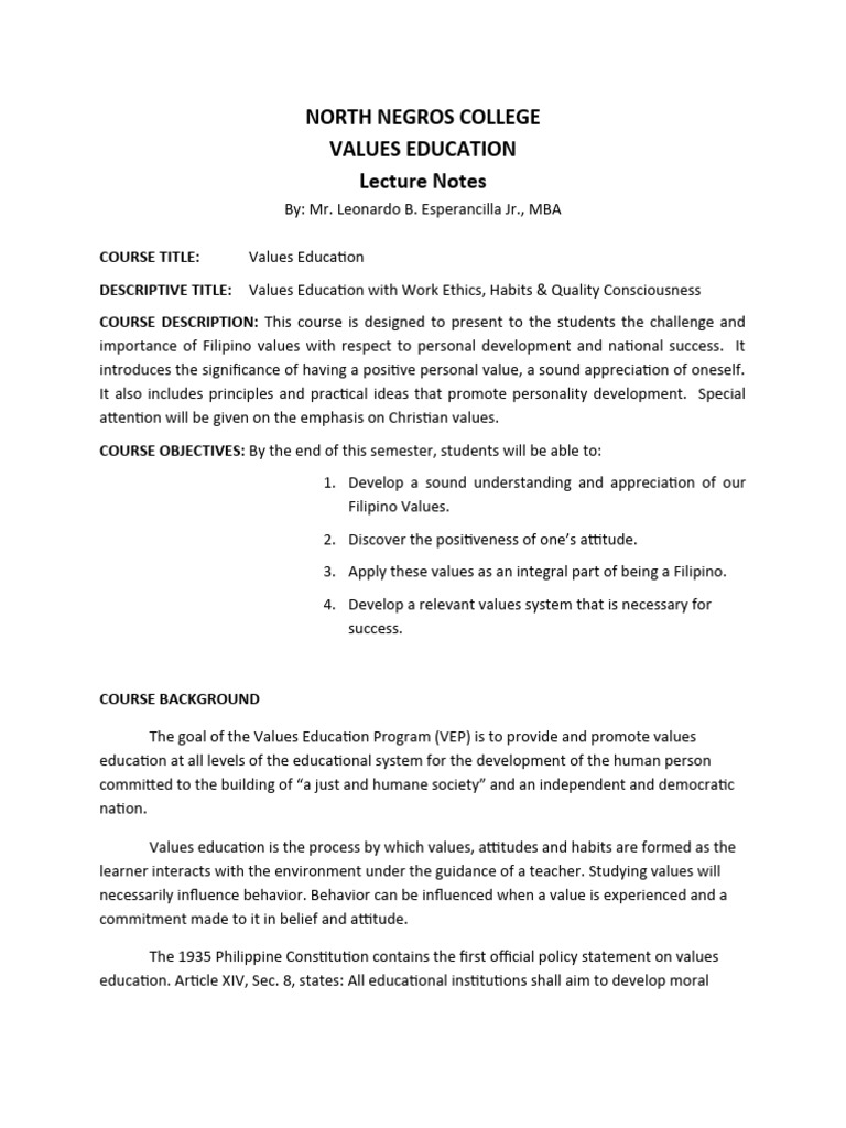 Val. Ed Lecture Notes | PDF | Career & Growth