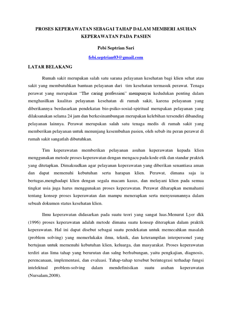 Proses Keperawatan Sebagai Tahap Dalam Memberi Asuhan Keperawatan Pada Pasien | PDF | Karier ...