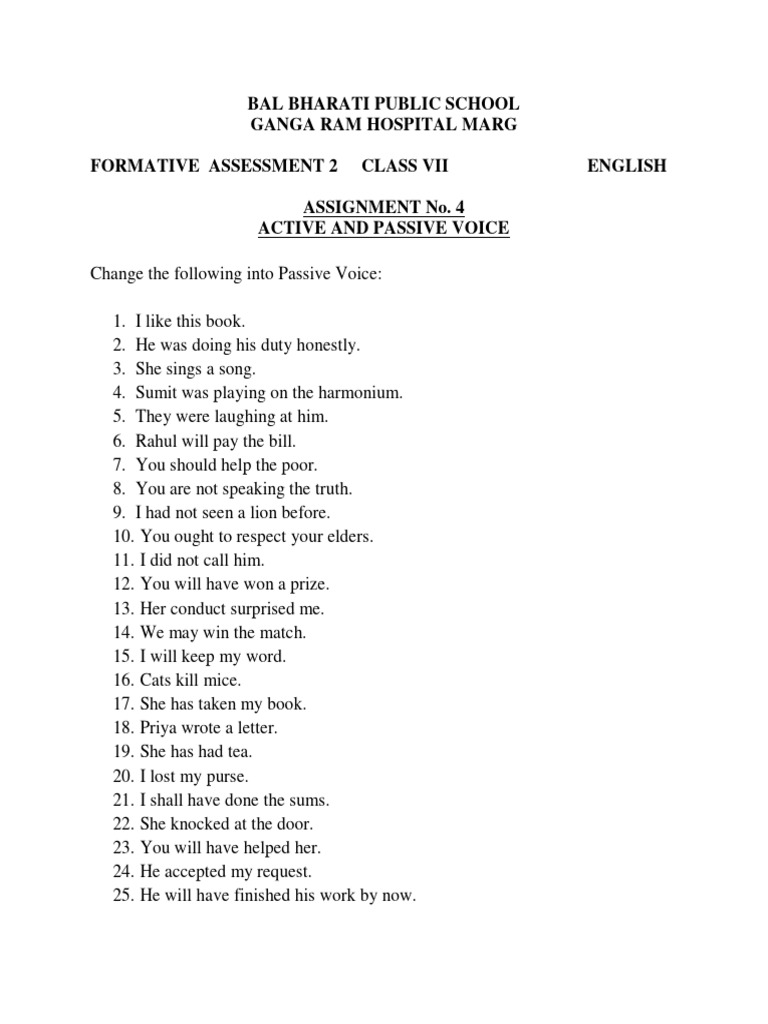 CBSE Class 7 English Active and Passive Voice Worksheet | PDF