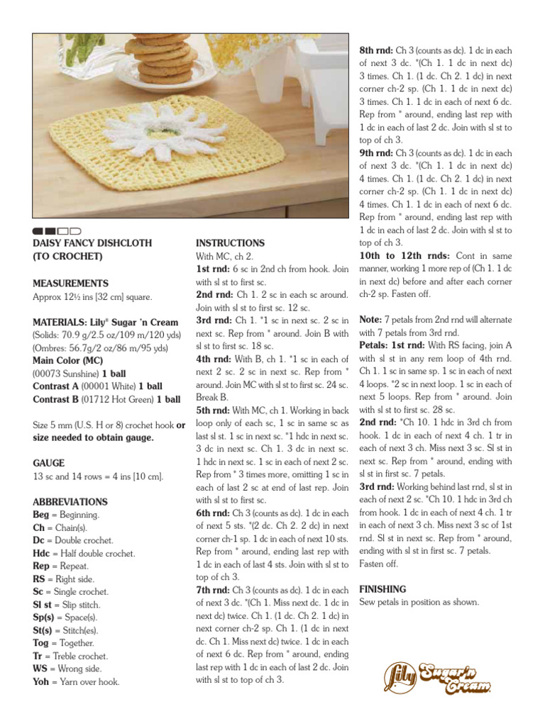 Crochet Daisy Dishcloth Pattern | PDF | Crochet | Woven Fabrics