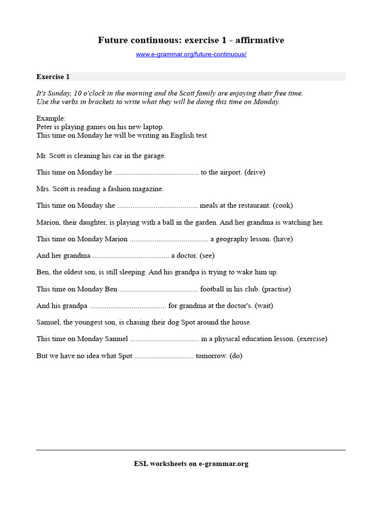Future Continuous Exercise 1 | PDF