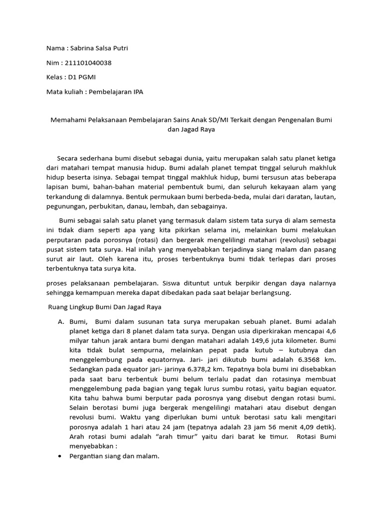 IPA 4. Sabrina Salsa Putri | PDF