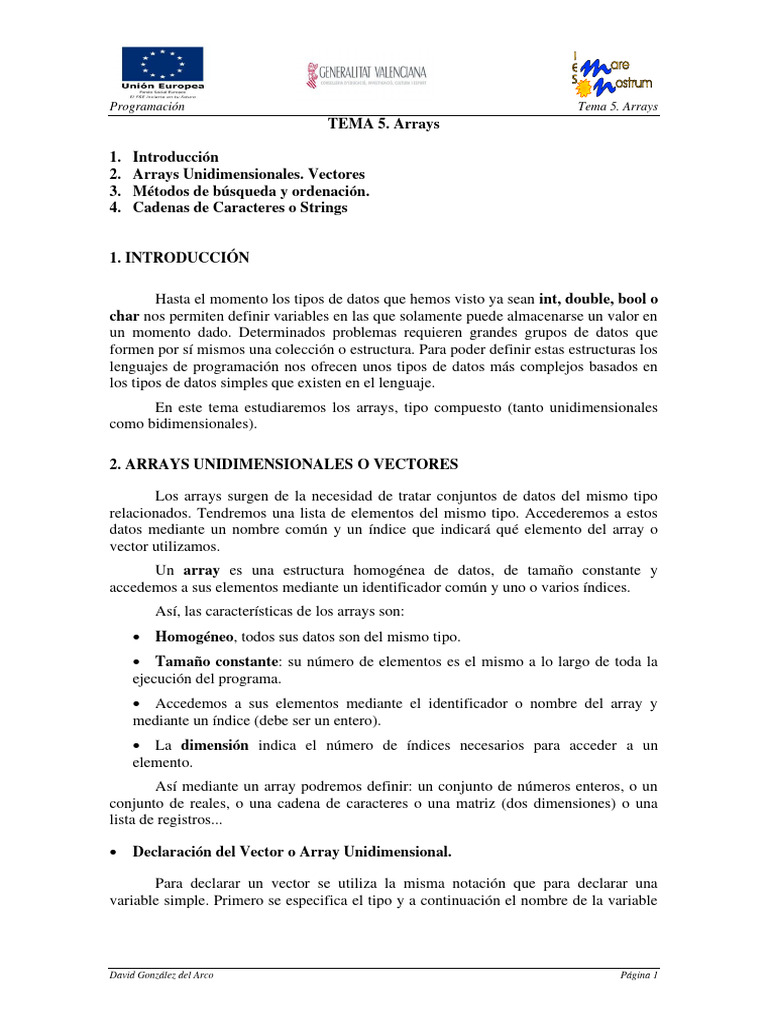 TEMA 5 Arrays | PDF