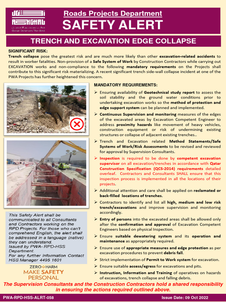 Pwa-Rpd-Hss-Alrt-058 Trench and Excavation R0-1 | PDF | Occupational Safety And Health | Risk