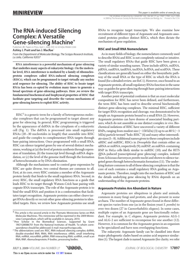 The RNA-induced Silencing Complex - A Versatile Gene-Silencing Machine ...