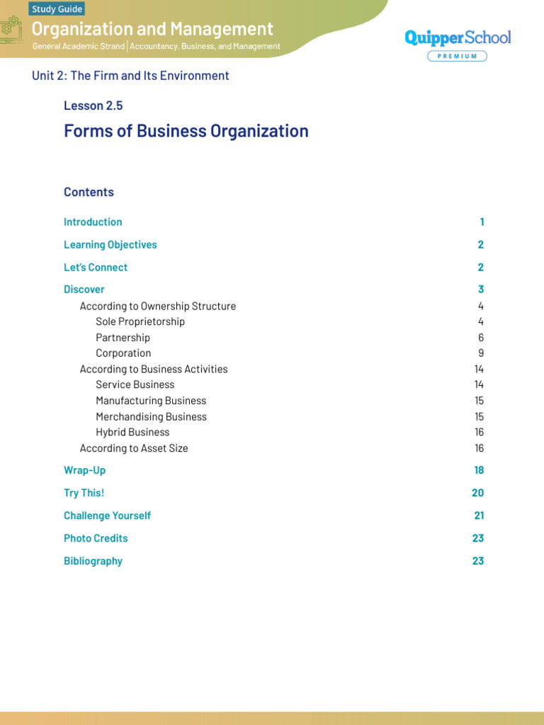 Business Organization Types Explained | PDF | Partnership | Sole ...