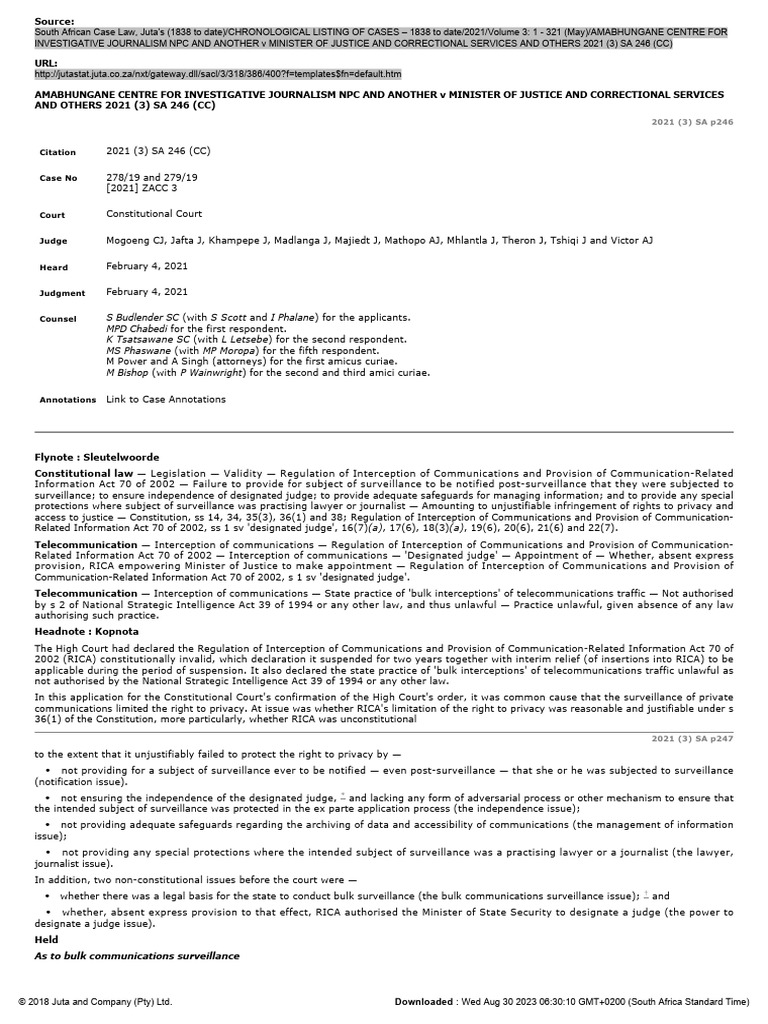 AMABHUNGANE CENTRE FOR INVESTIGATIVE JOURNALISM NPC AND ANOTHER V ...