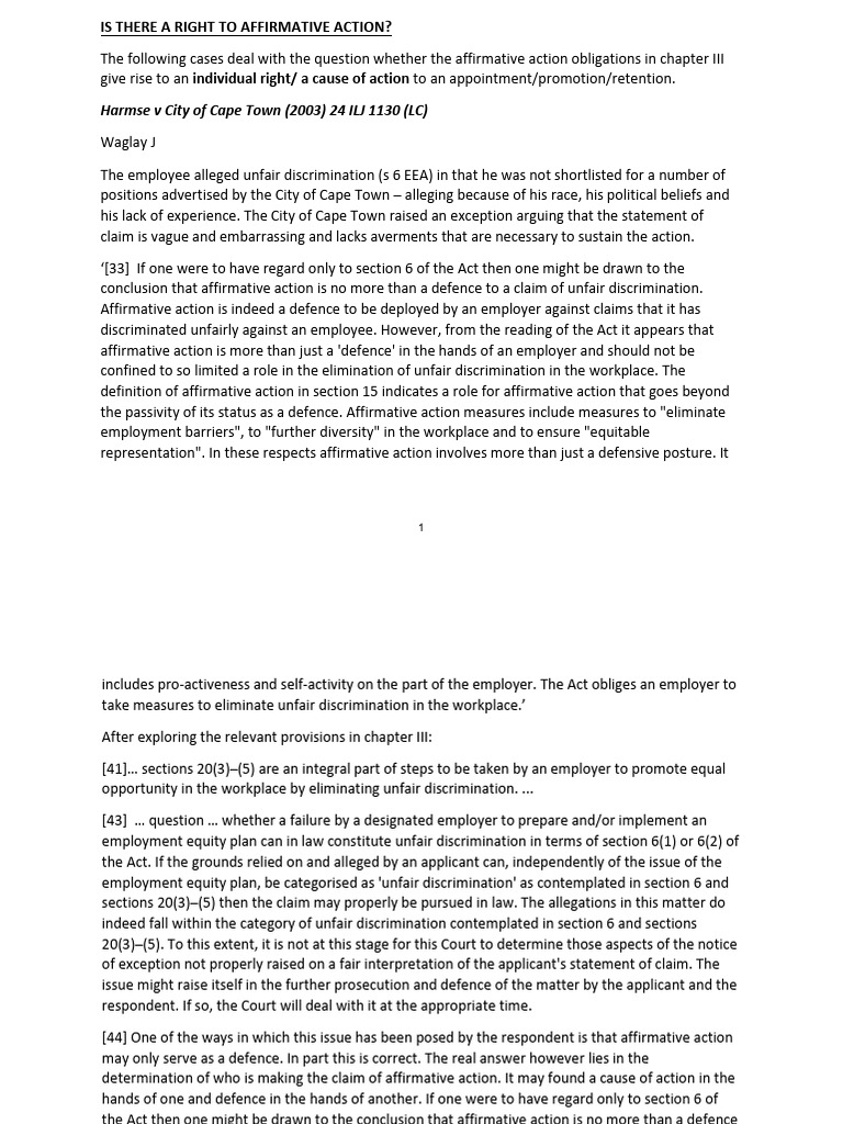 Right to Affirmative Action Explained | PDF | Finance & Money ...