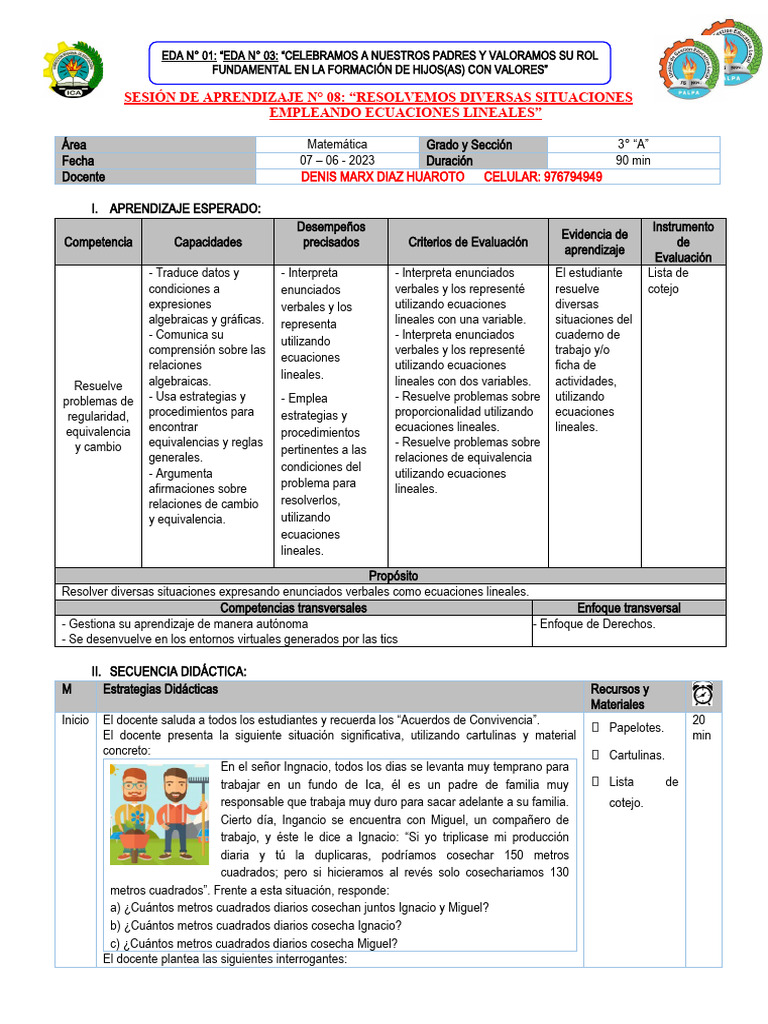 3°-Sesion 8-Eda 3 | PDF | Ecuaciones | Aprendizaje