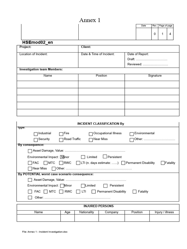 Annex 1 - Incident Investigation | PDF