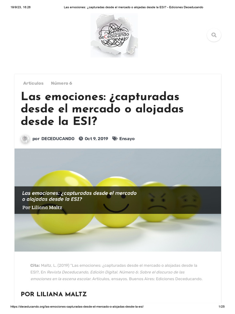 Las Emociones - ¿Capturadas Desde El Mercado o Alojadas Desde La ESI - Ediciones Deceducando ...