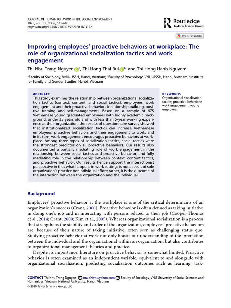 Improving Employees' Proactive Behaviors at Workplace The Role of ...