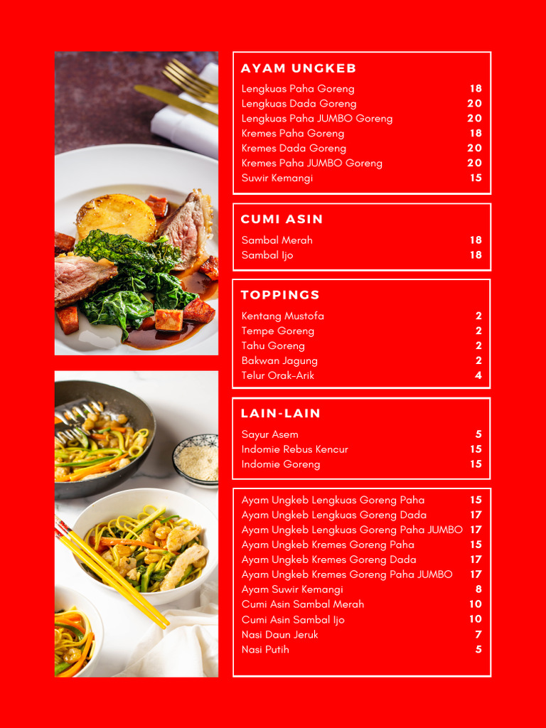 Black Modern Food Menu Portrait | PDF