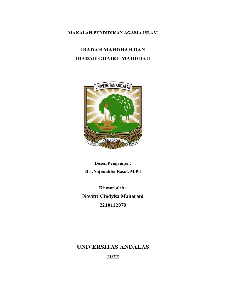 Ibadah mahdhah dan ibadah ghairu mahdhah | PDF