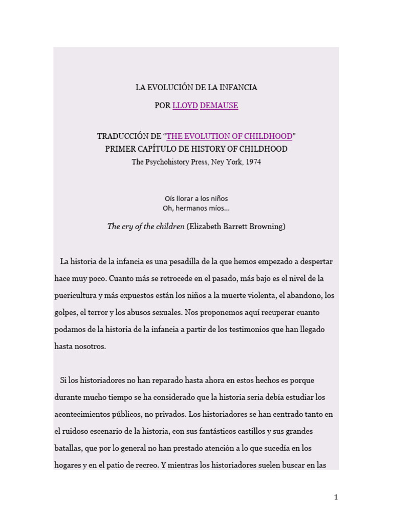 La Evolución de La Infancia Por Lloyd Demause | PDF | Psicoanálisis ...