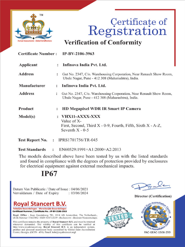 Infinova India PVT LTD (VHX11-AXXX-XXX) - IP67 | PDF