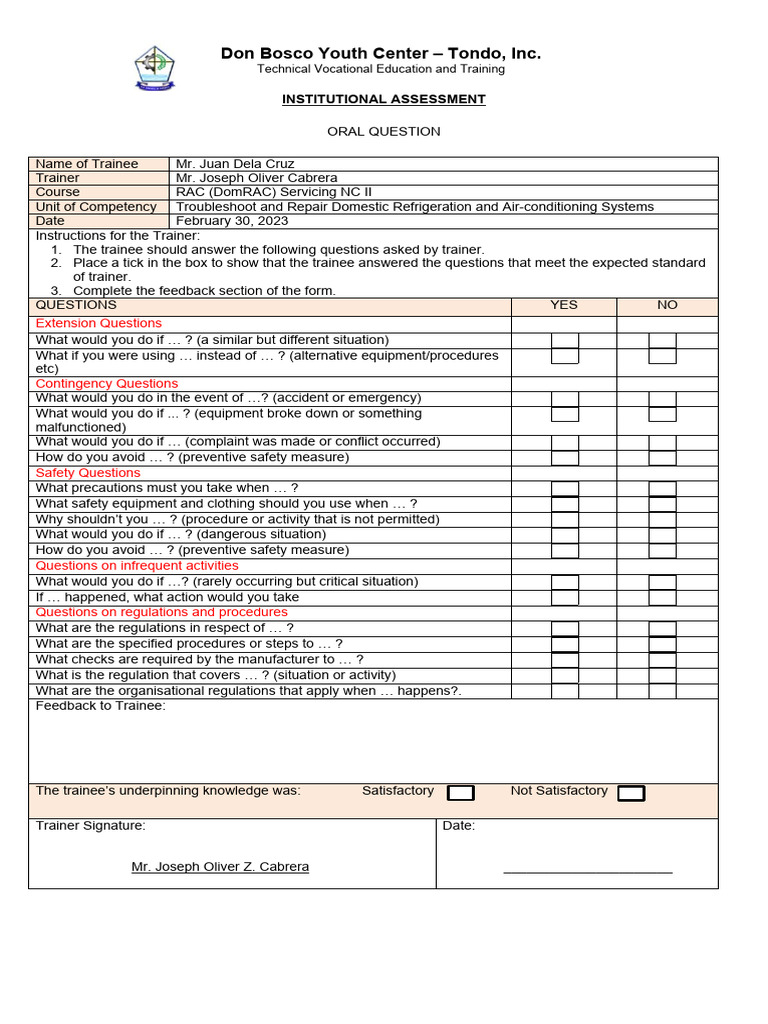 Oral Question Institutional Assessment | PDF