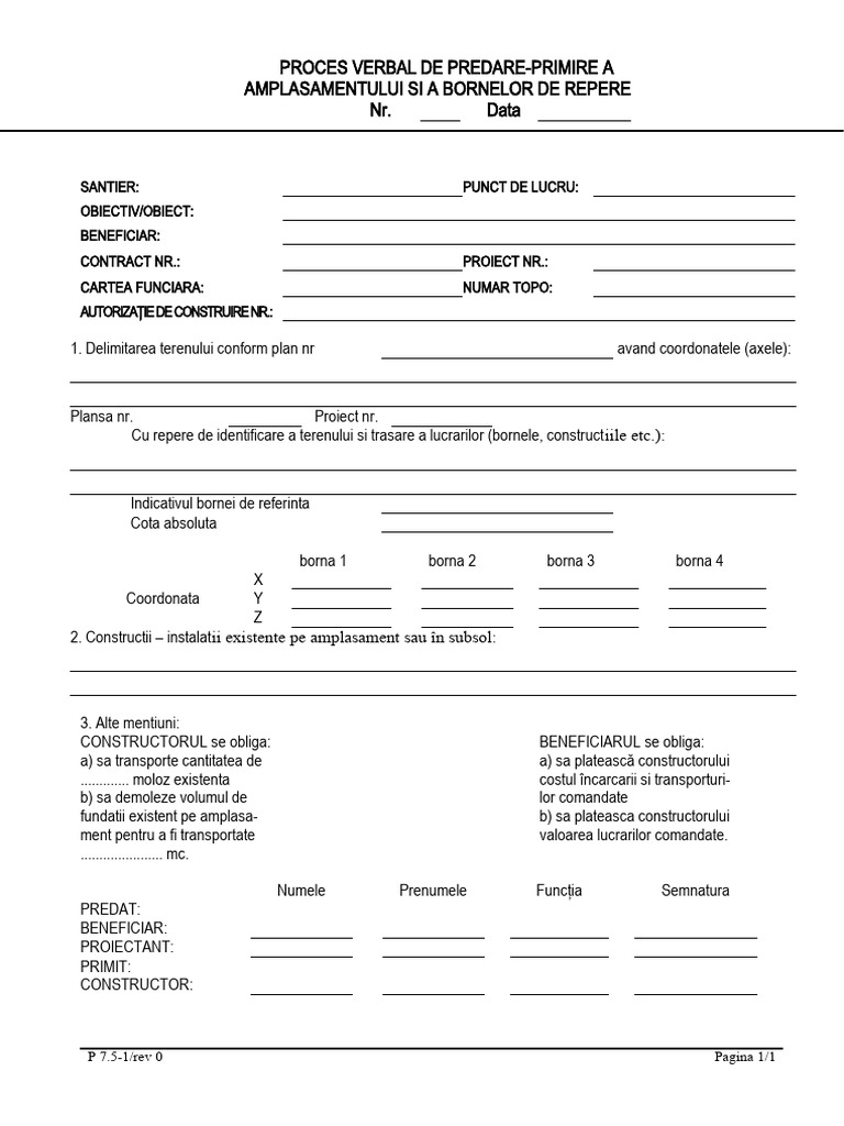 PV Predare Primire Amplasament | PDF