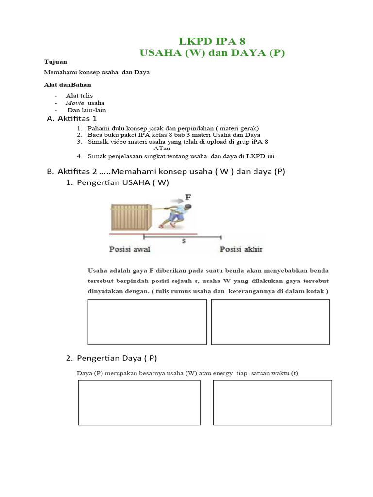 LKPD IPA 8 Usaha Dan Daya | PDF