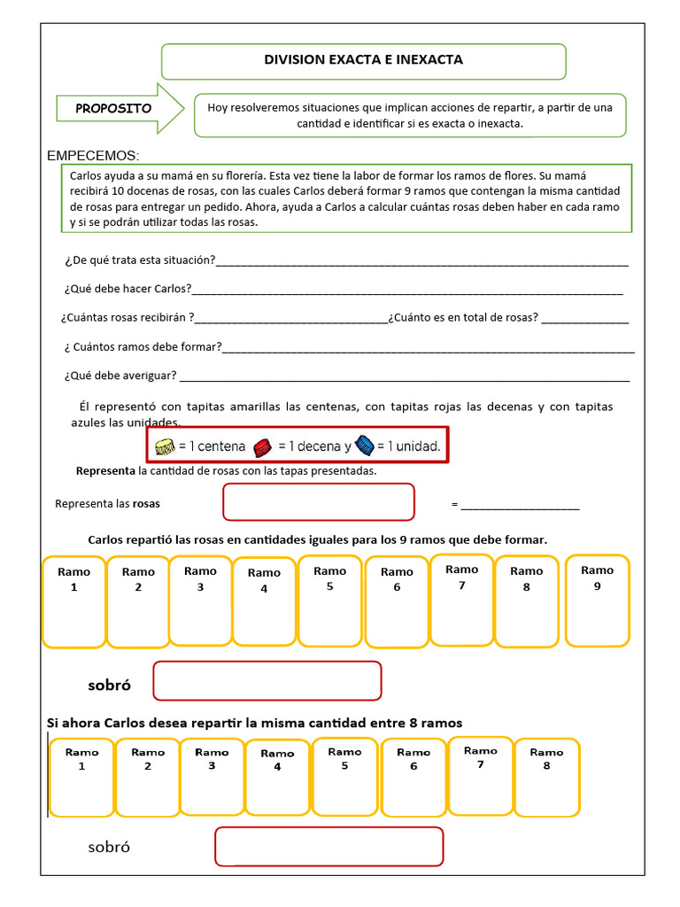 DIVISION EXACTA E INEXACTA FICHA QUINTO | PDF