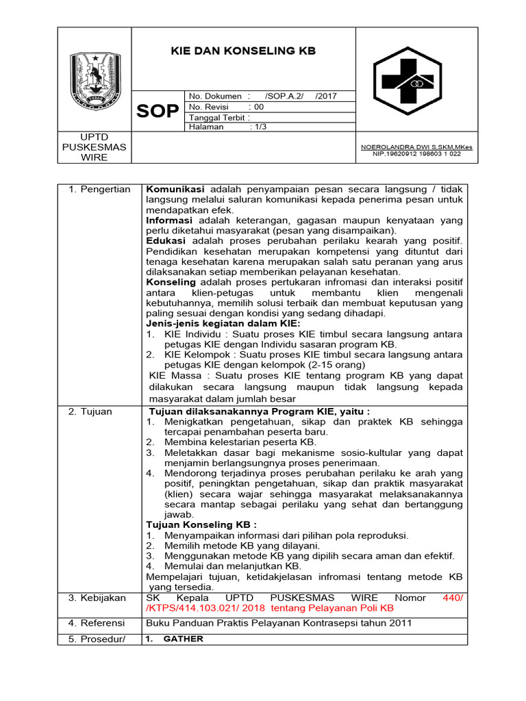 SOP KIE DAN KONSELING KB Ok | PDF
