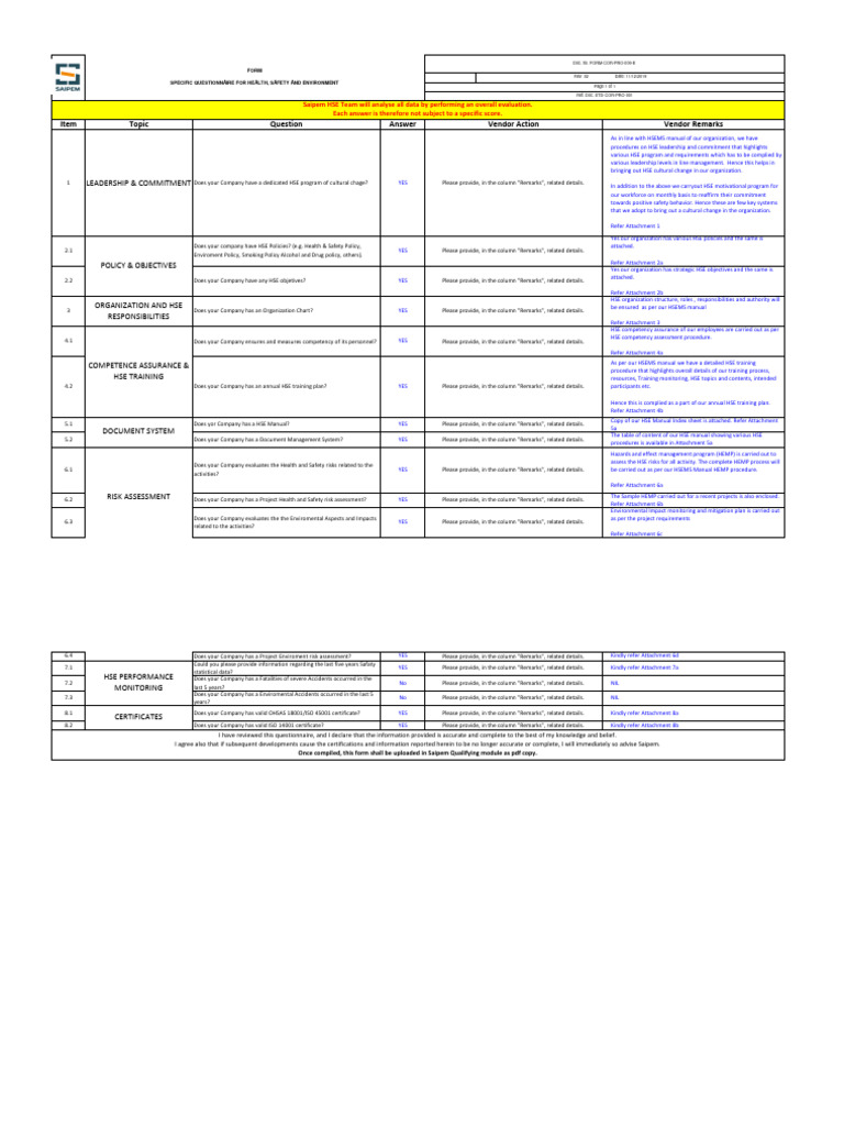 Questionnaire HSE - 10 - 12 - 2019 | PDF