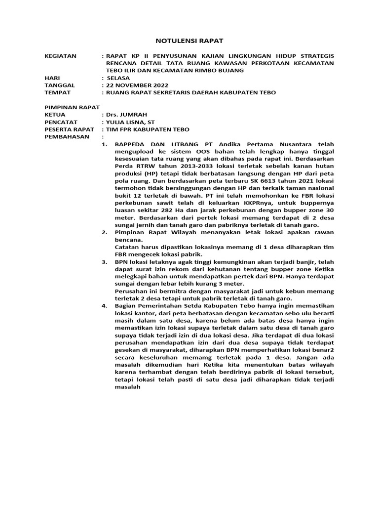 Notulensi KLHS | PDF