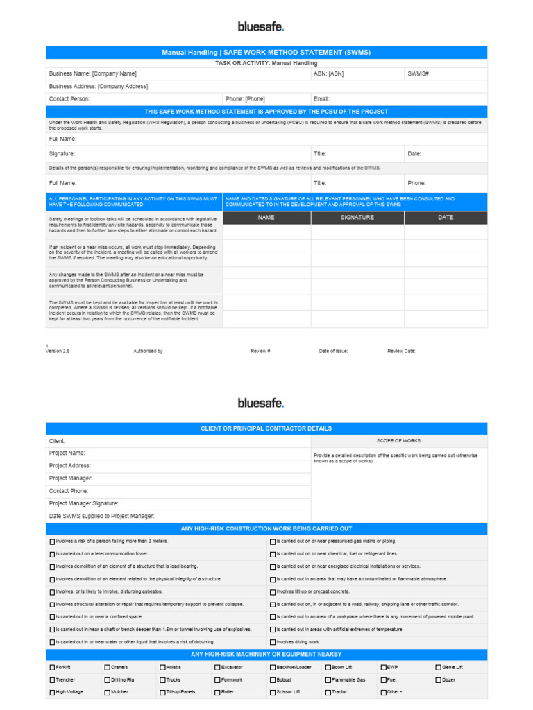 Manual Handling SWMS | PDF