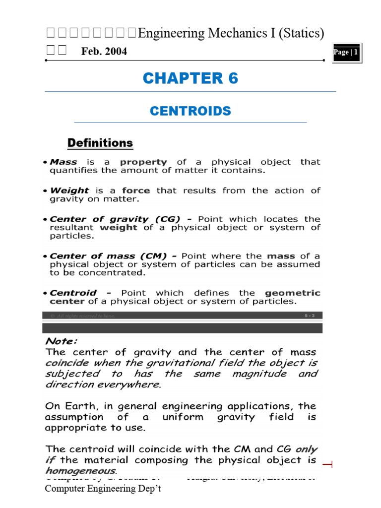 CHAPTER 6-Centroids | PDF | Center Of Mass | Force