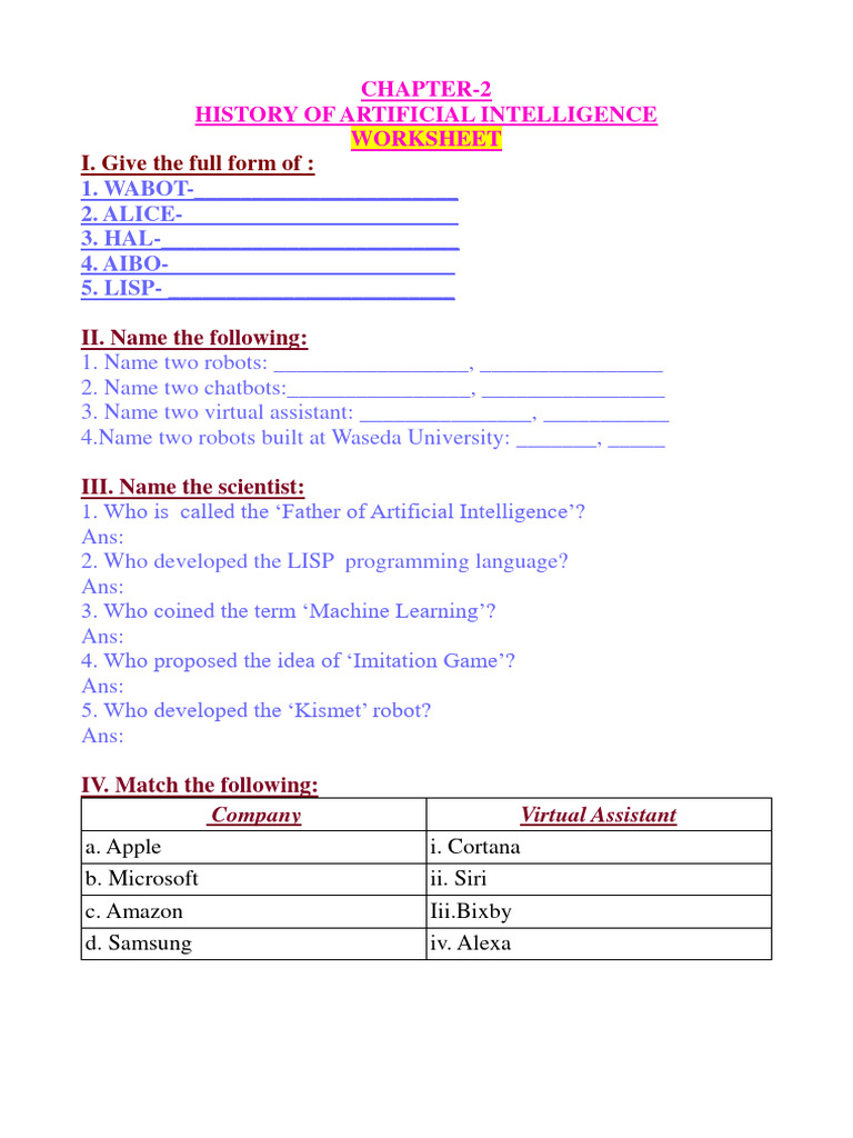 AI History Worksheet for Students | PDF | Business | Computers