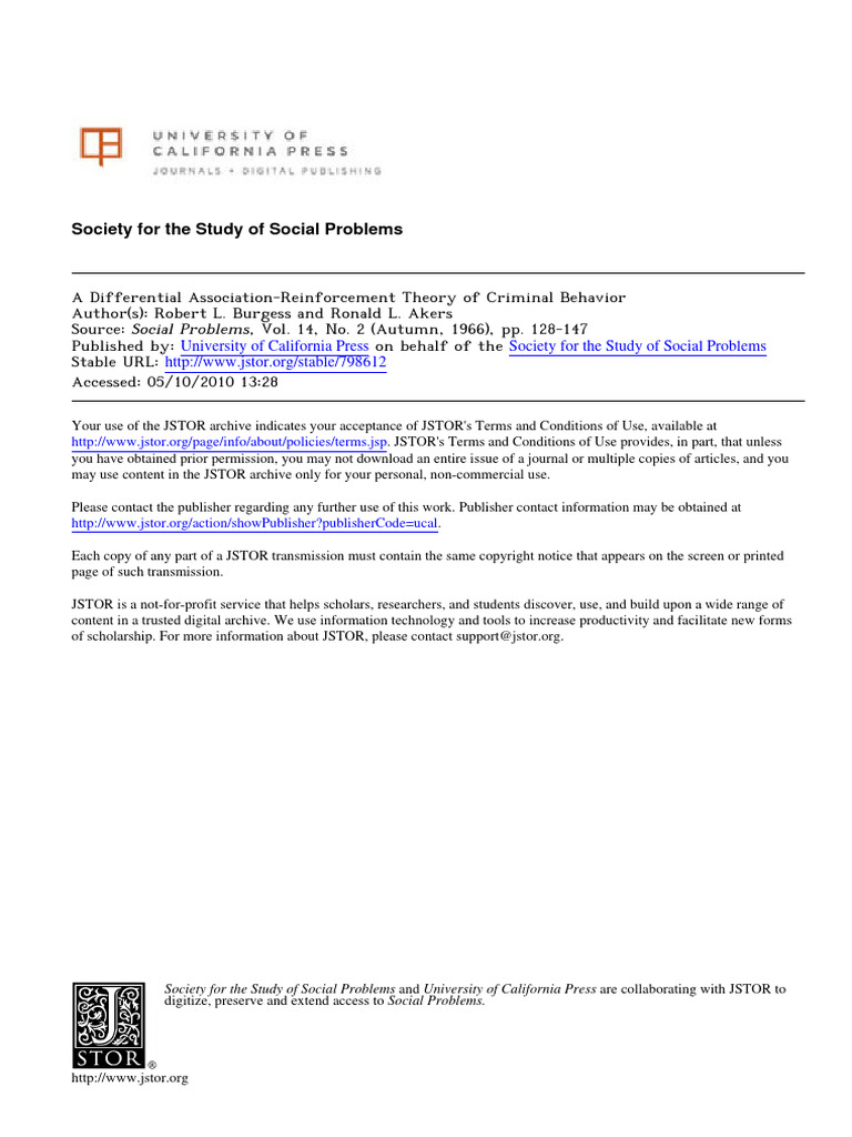 A Differential Association-Reinforcement Theory of Criminal Behavior ...
