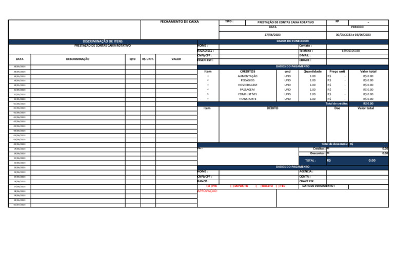 Modelo Fechamento de Caixa | PDF Modelo Fechamento de Caixa | PDF