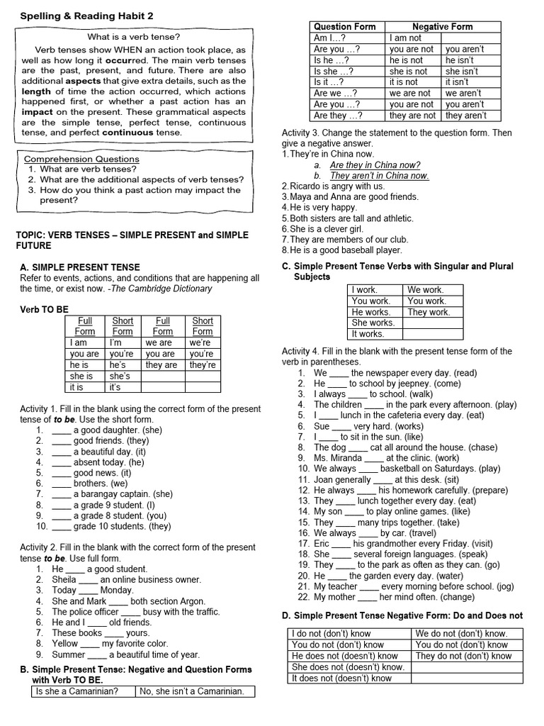 05 VERB TENSES Simple Present Simple Future | PDF