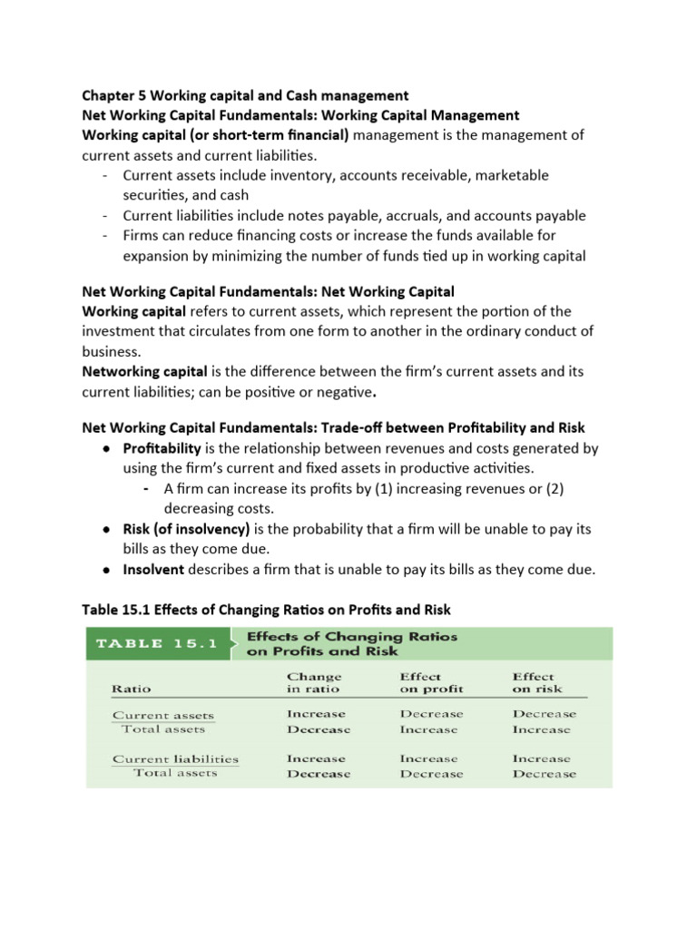 Chapter 5 Working Capital and Cash Management | PDF