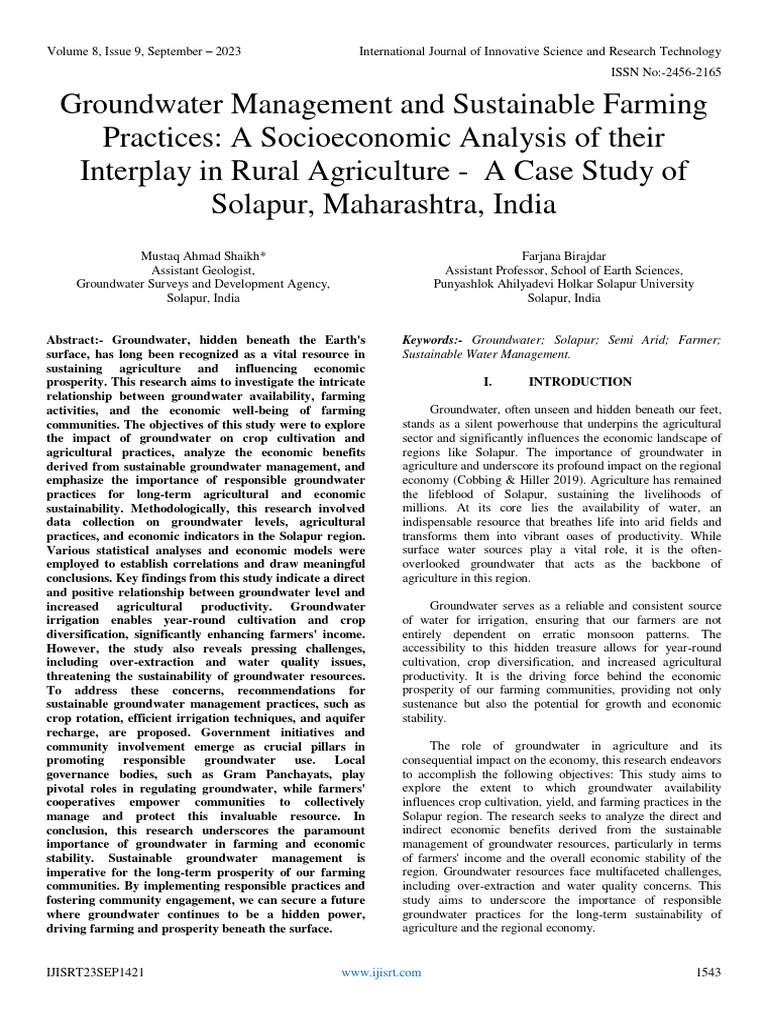 Groundwater Management and Sustainable Farming Practices: A ...