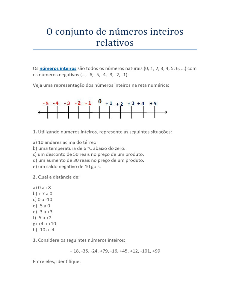 O Conjunto de Numeros Inteiros Relativos | PDF