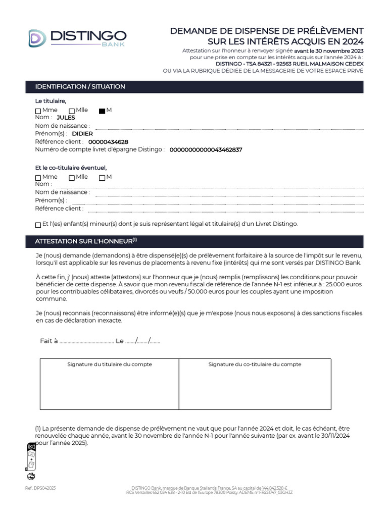 Demande Dispense Prelevement | PDF