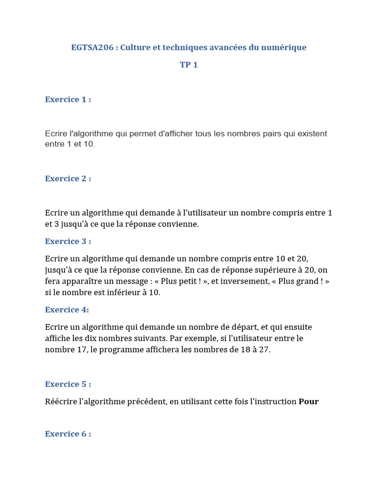EGTSA206: Culture Et Techniques Avancées Du Numérique TP1 | PDF