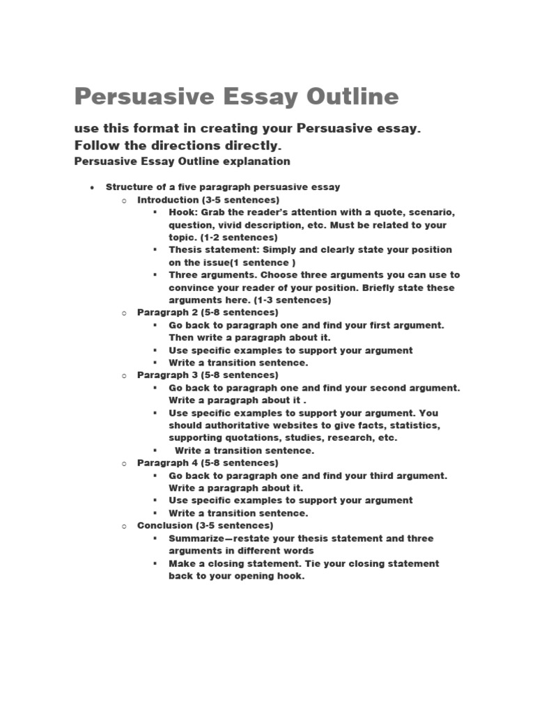 Persuasive Essay Outline | PDF | Essays | Argument