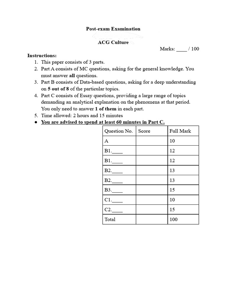 ACG Culture Exam | PDF