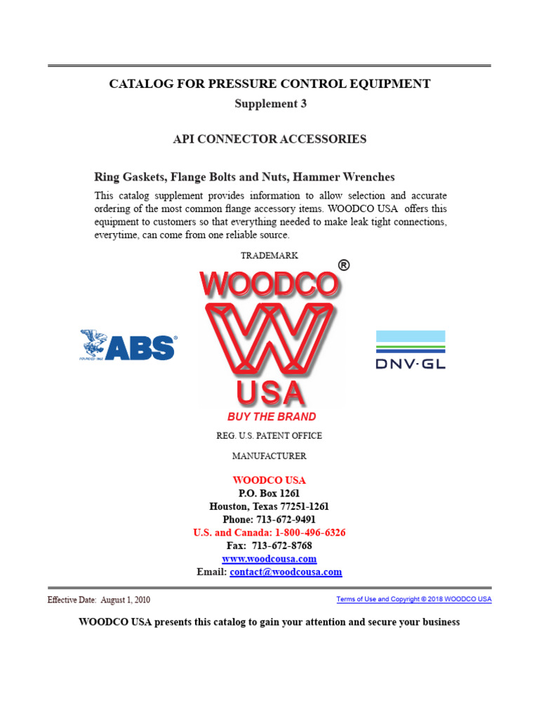 Woodco Usa Api Spec 6a 16a 17d and 7k Monogram | PDF