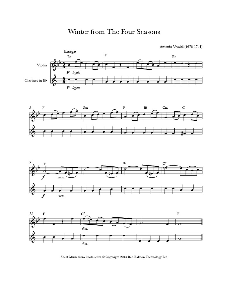 Winter Vivaldi - Violin y Clarinete | PDF