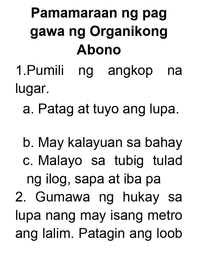 Pamamaraan NG Pag Gawa NG Organikong Abono | PDF Pamamaraan NG Pag Gawa NG Organikong Abono | PDF