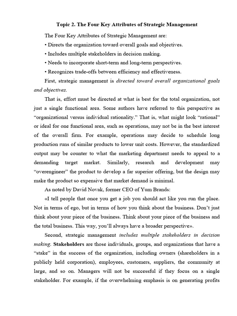 Four Key Attributes of Strategic Management | PDF | Strategic ...