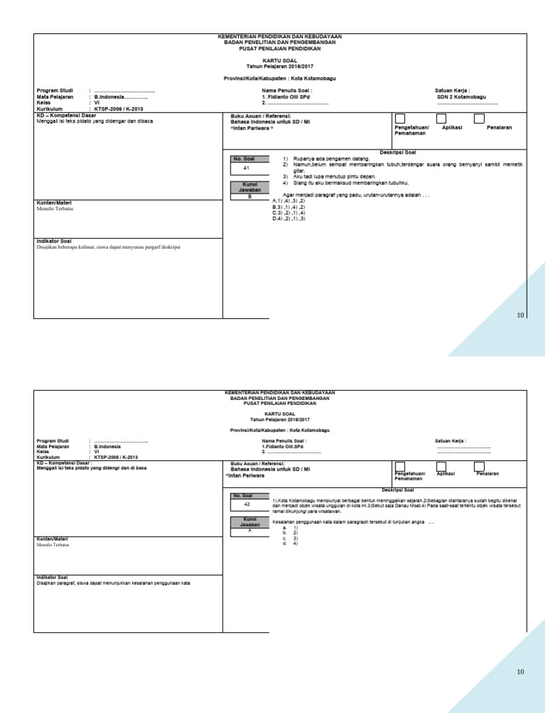 1c. Format Kartu Soal Anto | PDF
